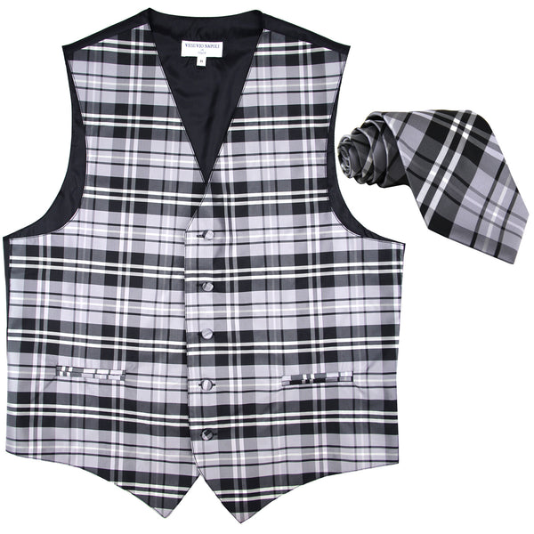 New men's tuxedo vest waistcoat necktie plaid pattern formal prom wedd ...